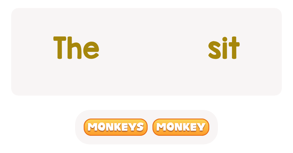 Grammar Agreement Test: 'sit' with 'monkey' vs 'monkeys' | Grade 1