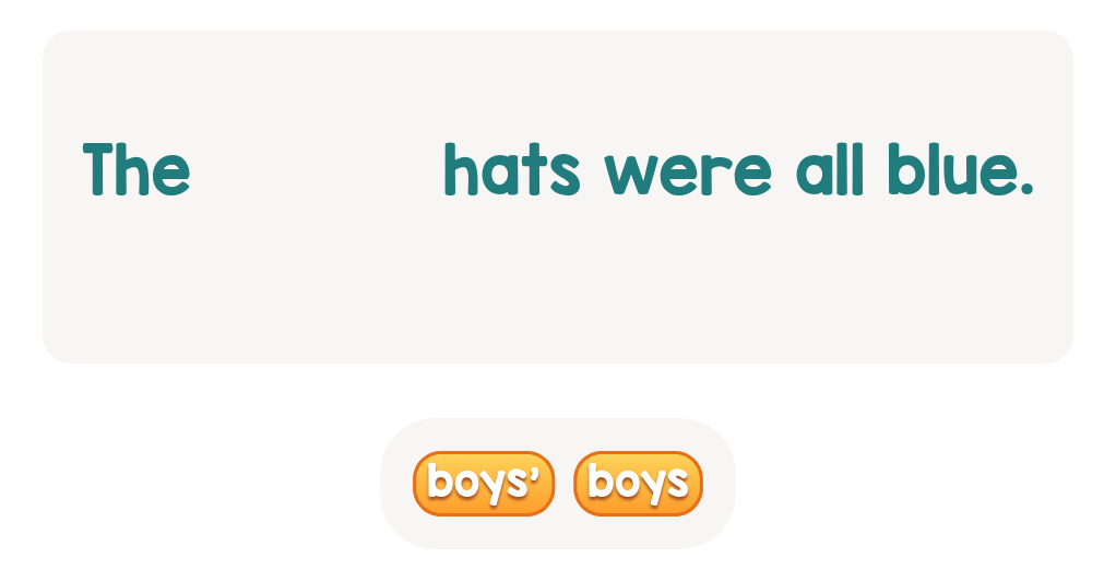 Grammar for Grade 1: Boys’ Blue Hats – Possessive Noun Skill Building