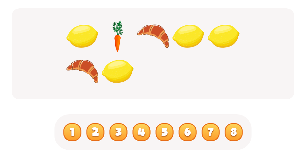 Identify and count the fruits among the Lemons, Carrots and Croissants ... Identify and count the fruits among the Lemons, Carrots and Croissants ...