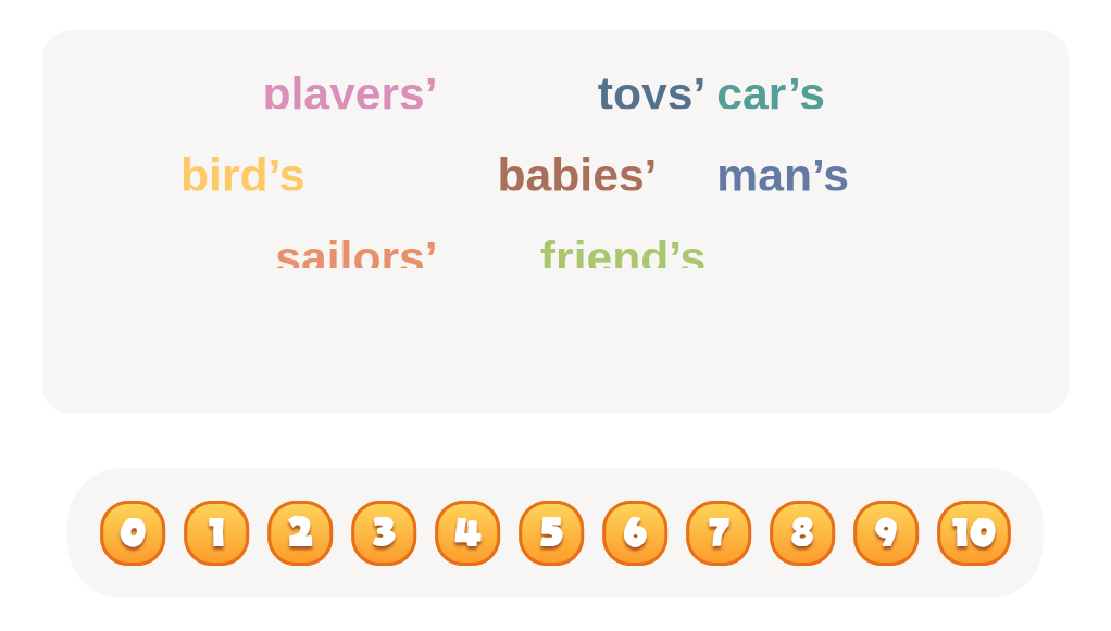 Spot just the singular possessive nouns and click the correct answer!