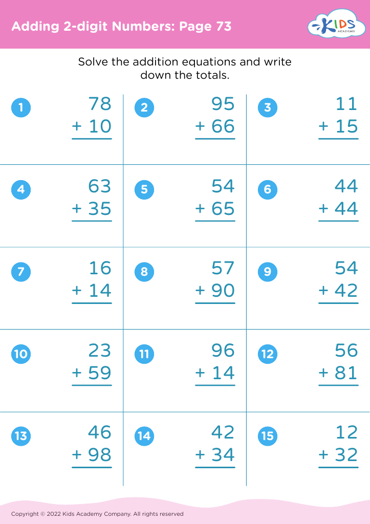 Adding 2 digit Numbers Worksheet Page 73