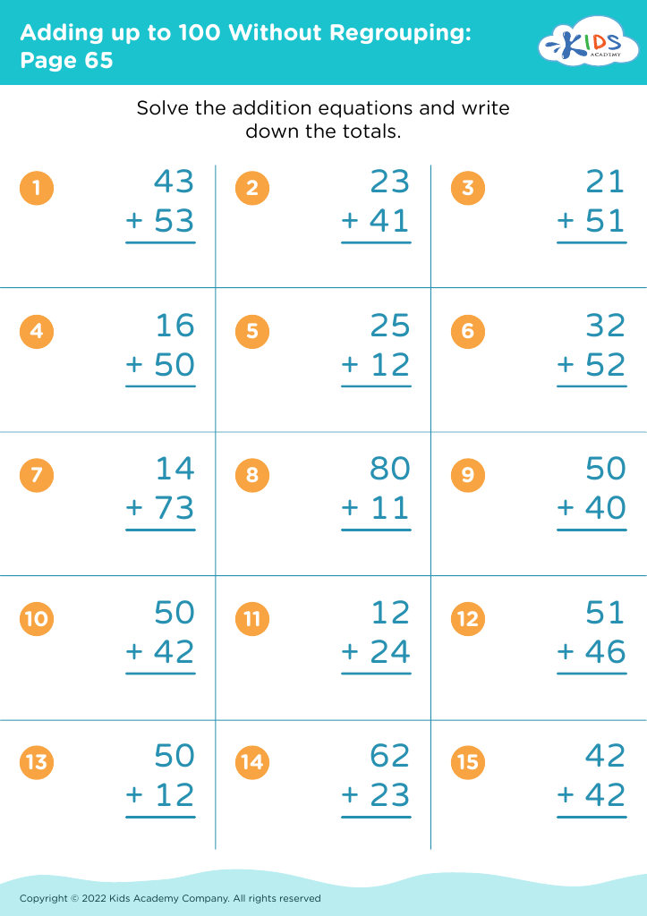 Adding Up To 100 Without Regrouping Worksheet Page 65