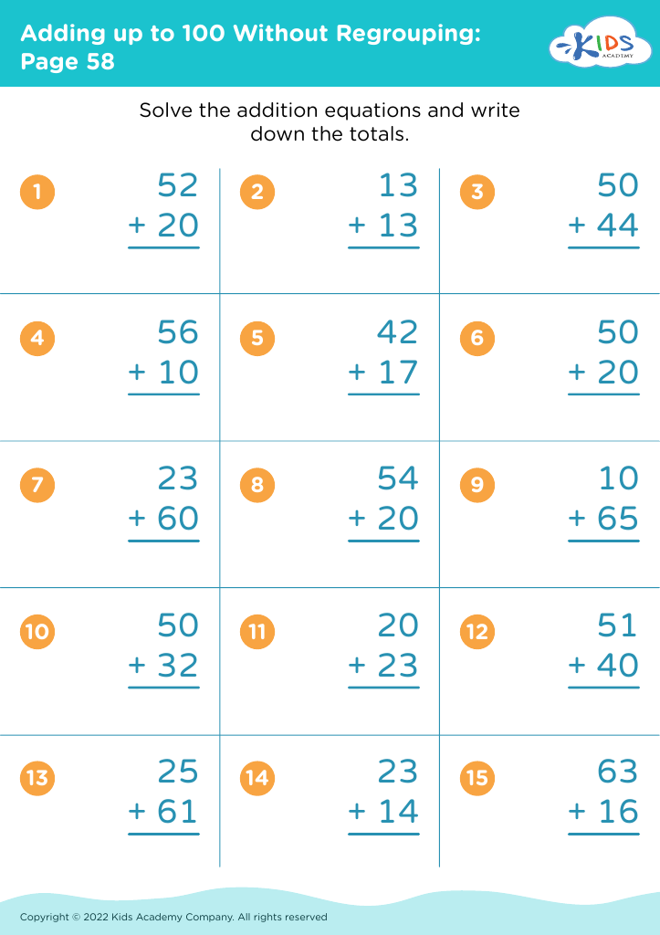 Adding Up To 100 Without Regrouping Worksheet Page 58