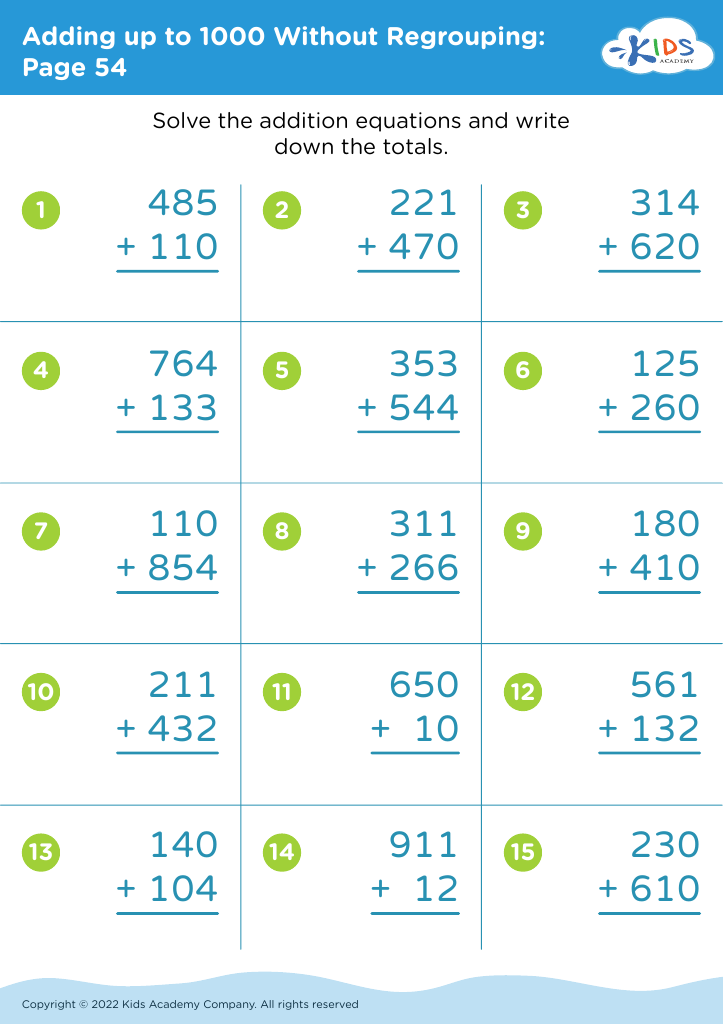 Adding Up To 1000 Without Regrouping Worksheet Page 54