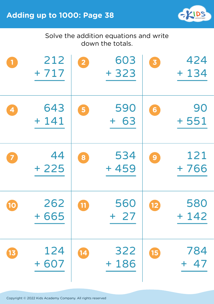 Adding Up To 1000 Worksheet Page 38 Adding Up To 1000 Worksheet Page 38
