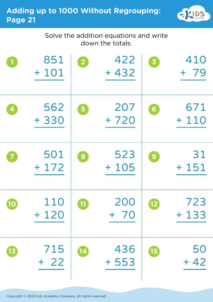 Adding Up To 1000 Without Regrouping Grade 3 Worksheets For Kids