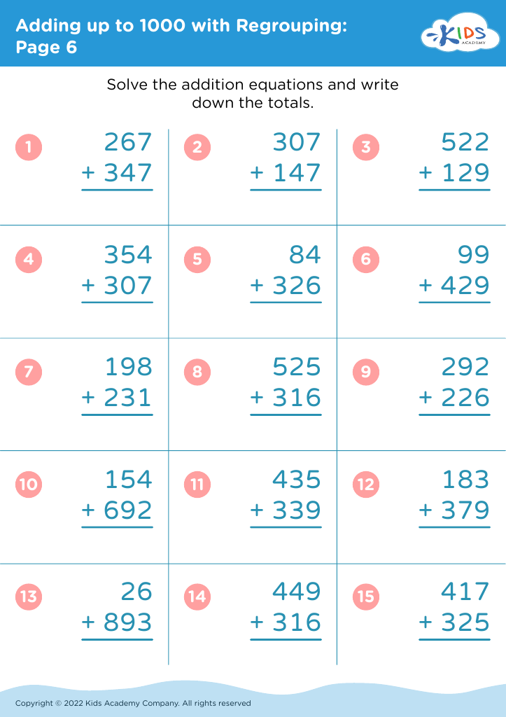 Adding Up To 1000 With Regrouping Worksheet Page 6