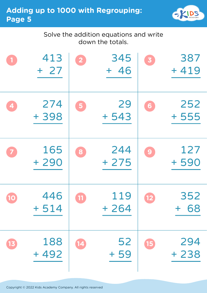 Adding Up To 1000 With Regrouping Worksheet Page 5