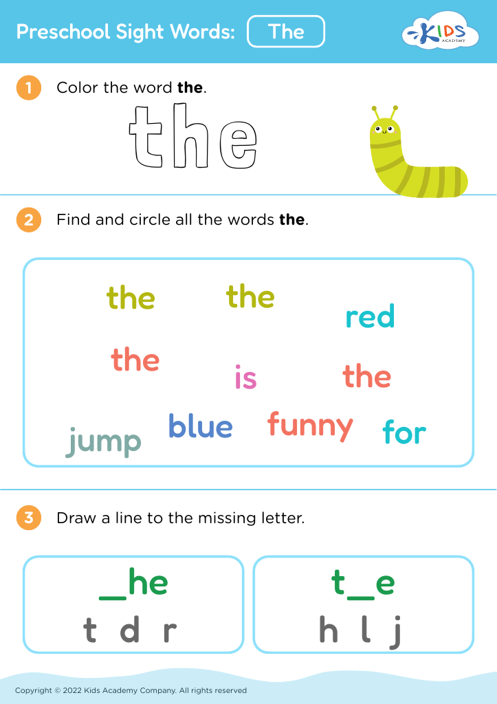 Free Preschool Sight Words The Worksheet For Kids
