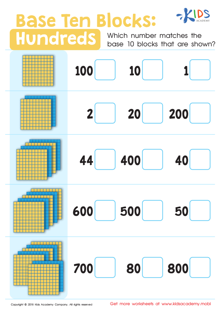 Base Ten Blocks Hundreds Worksheet Free Printable PDF For Children