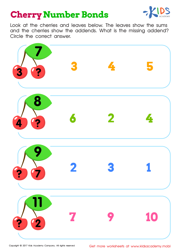 Cherry Number Bonds Worksheet Free Printable PDF For Kids