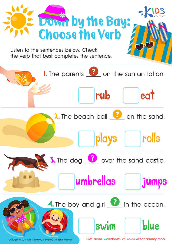 Down By The Bay Choose The Verb Worksheet For Kids