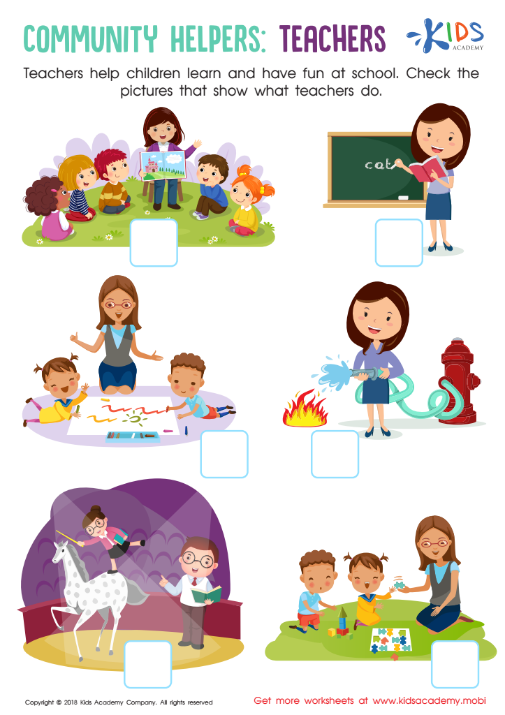 Teachers Community Helpers Worksheet Free Printable PDF For Children