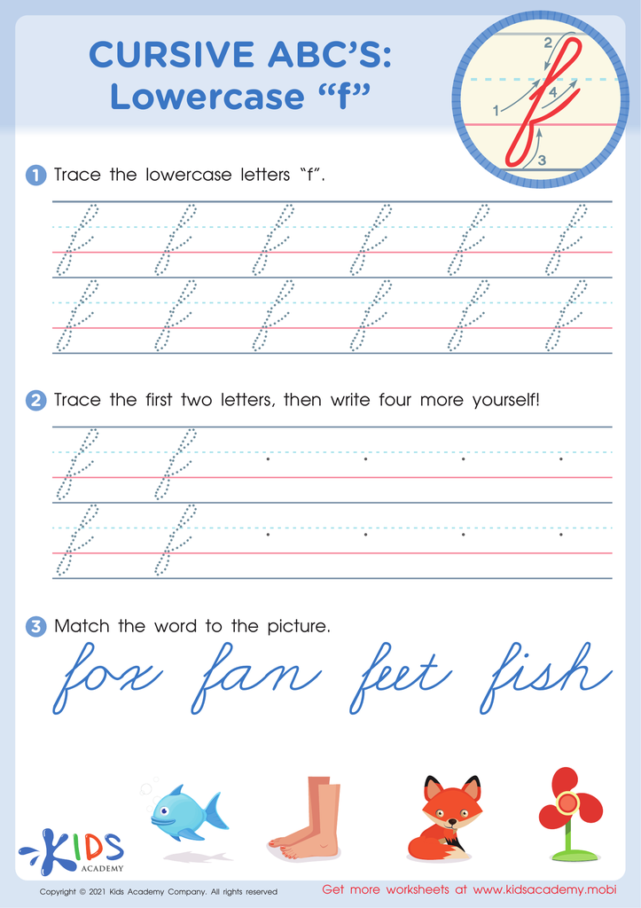 Cursive ABCs Lowercase F For Kids