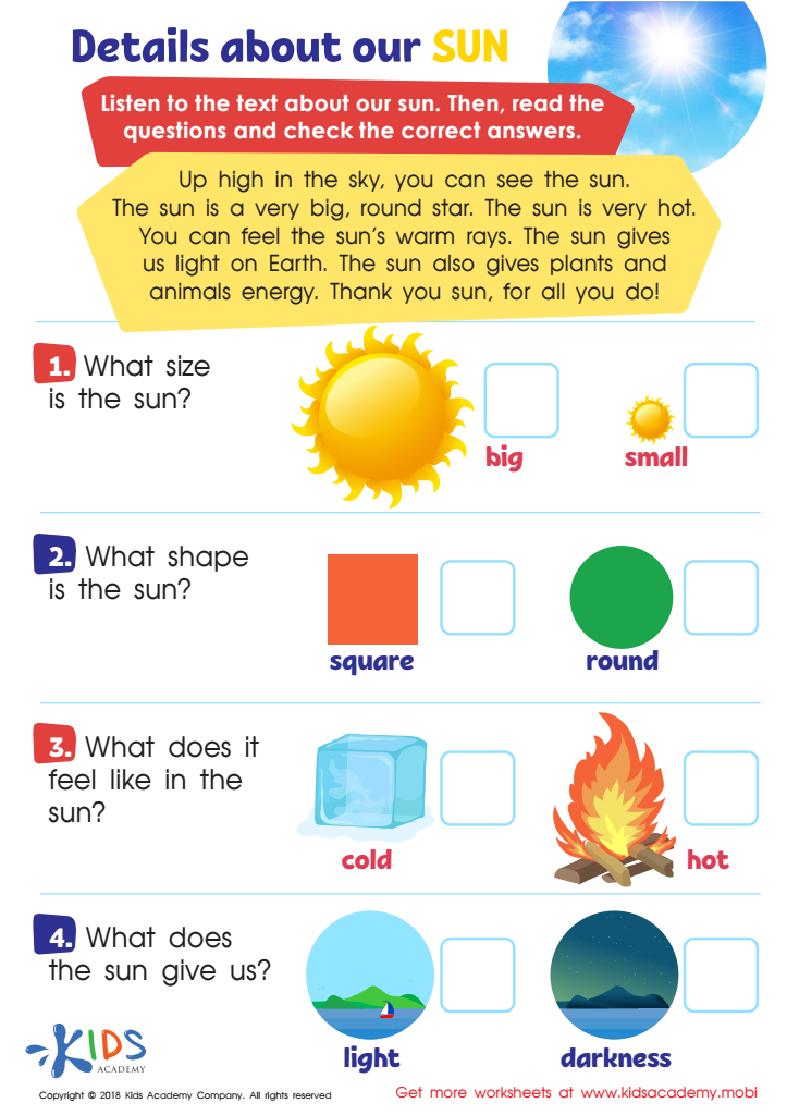 Details About Our Sun Worksheet For Kids Details About Our Sun Worksheet For Kids