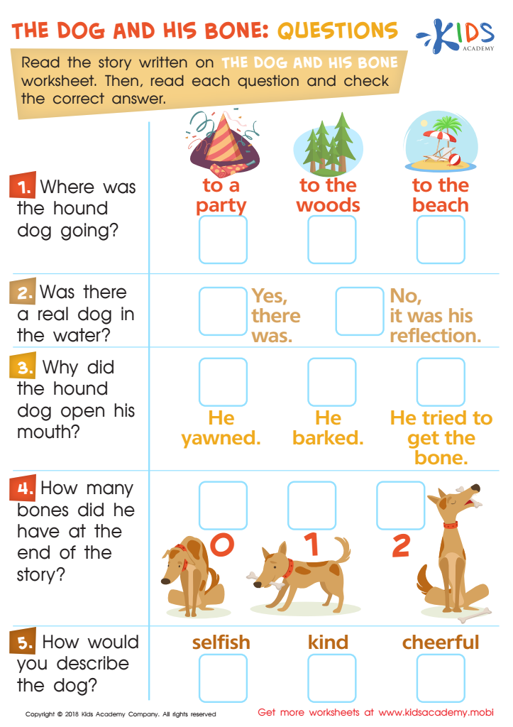 The Dog And His Bone Questions Worksheet For Kids Answers And 
