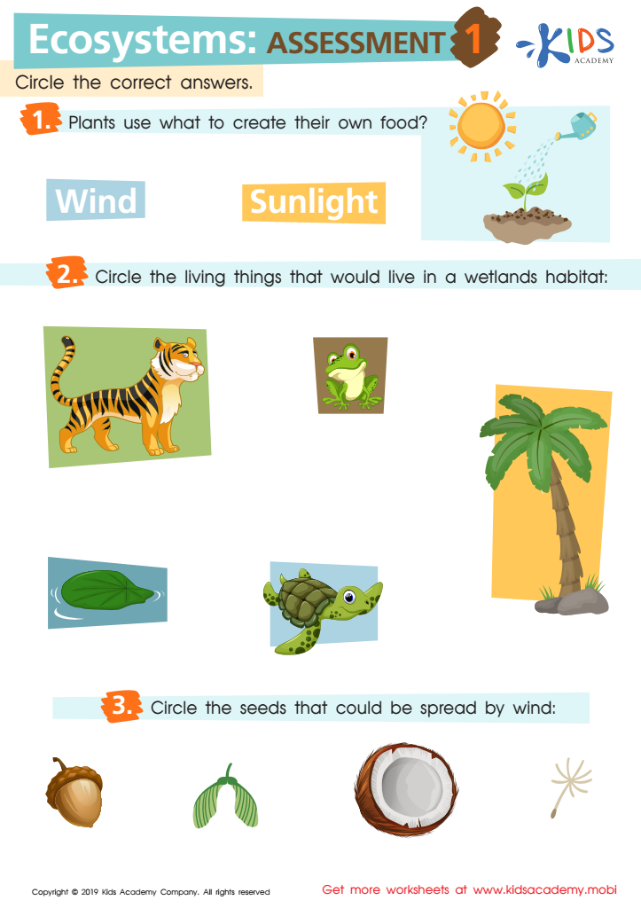 Ecosystems Assessment 1 Worksheet For Kids