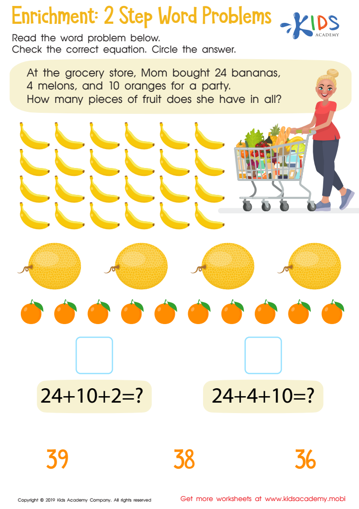 Enrichment 2 Step Word Problems Worksheet For Kids
