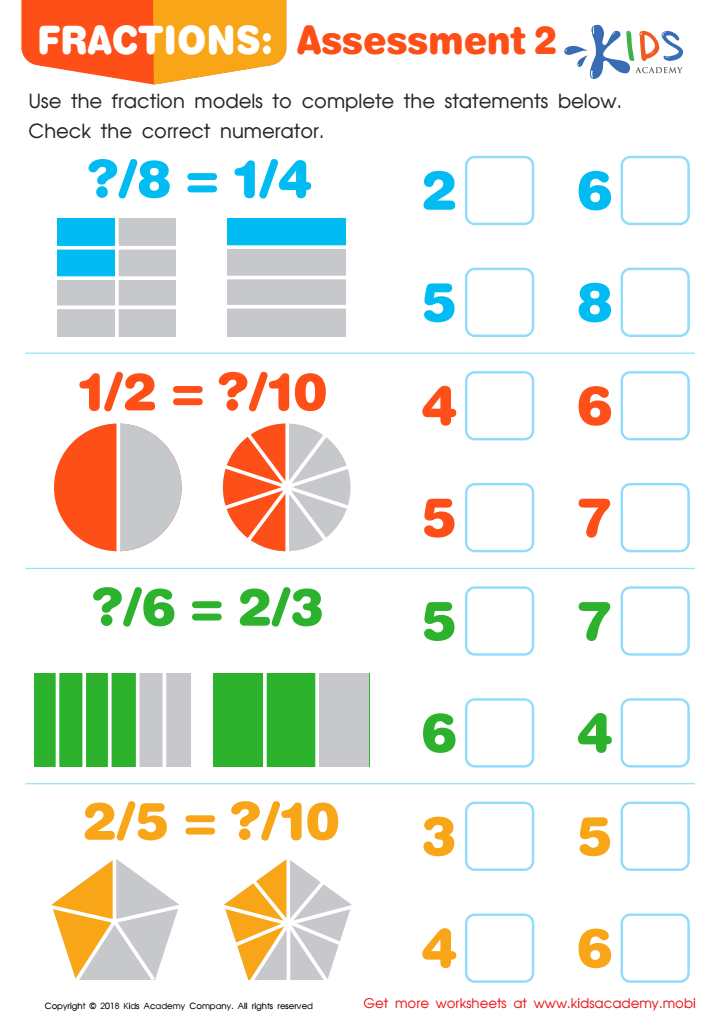 Fractions Assessment 2 Worksheet For Kids Fractions Assessment 2 Worksheet For Kids