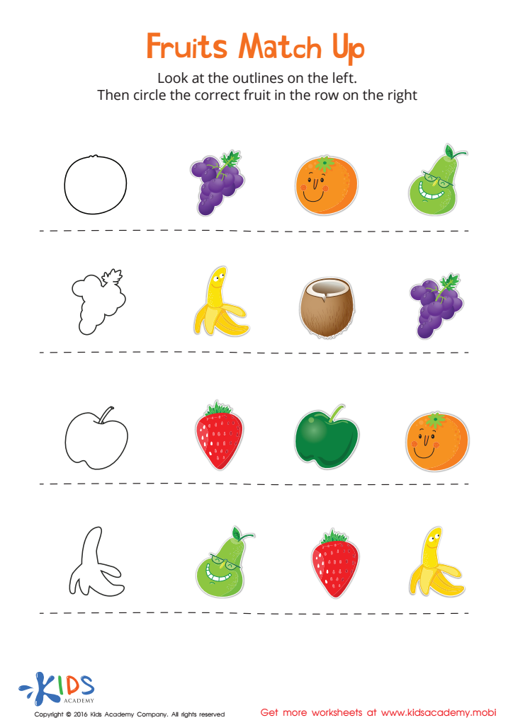 Matching Fruits Worksheets For Kindergarten Printable Kindergarten 