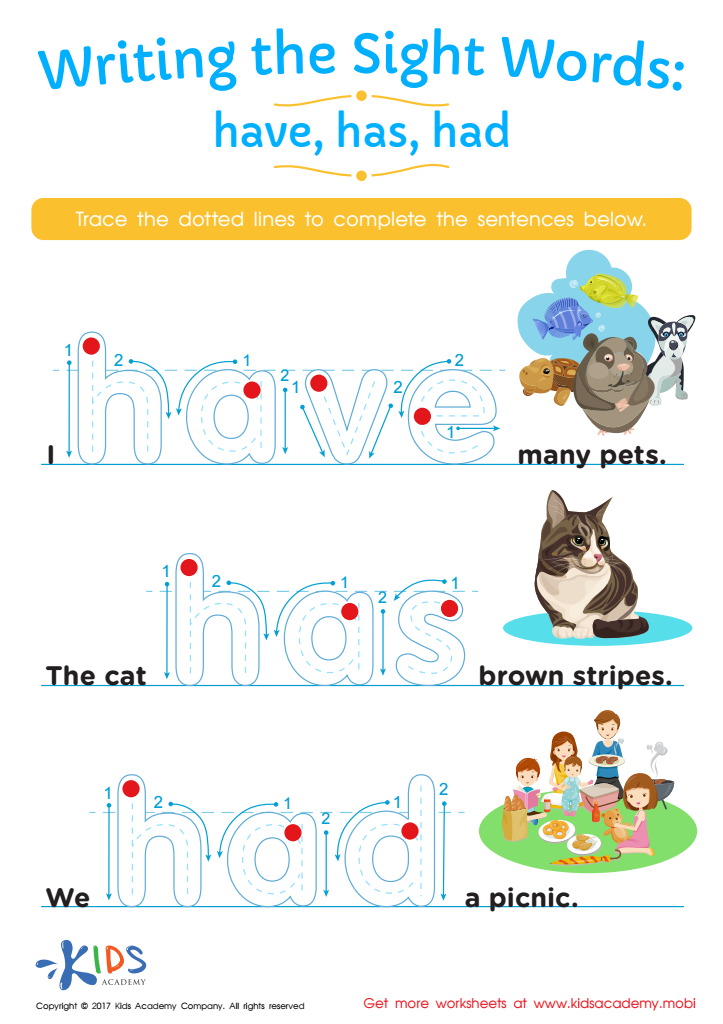 Have Has Had Worksheet Sight Words Worksheet Printable For Kids