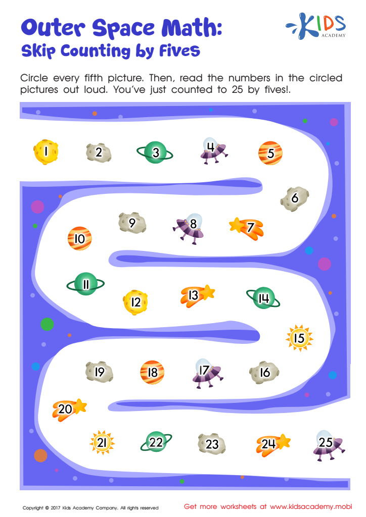 Outer Space Math Printable Worksheet Skip Counting By 5s Free Printout Outer Space Math Printable Worksheet Skip Counting By 5s Free Printout