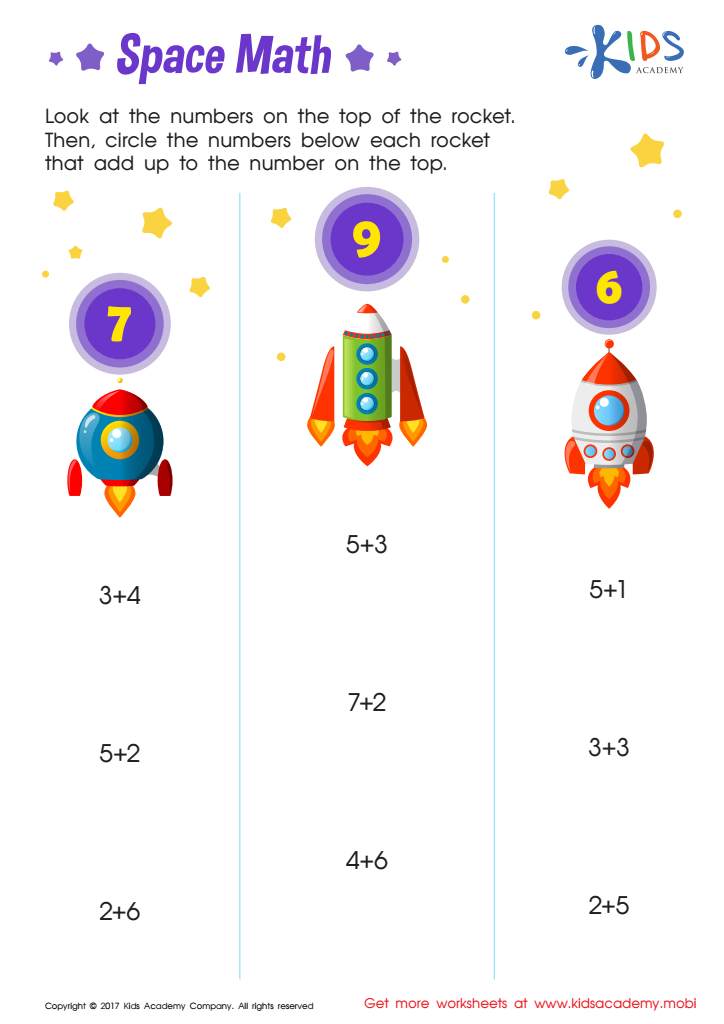 Addition Space Math Worksheet Free Printable PDF For Kids Addition Space Math Worksheet Free Printable PDF For Kids