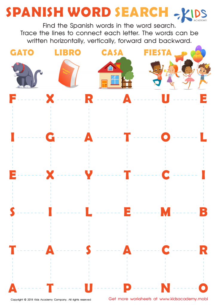 Spanish Word Search Worksheet For Kids