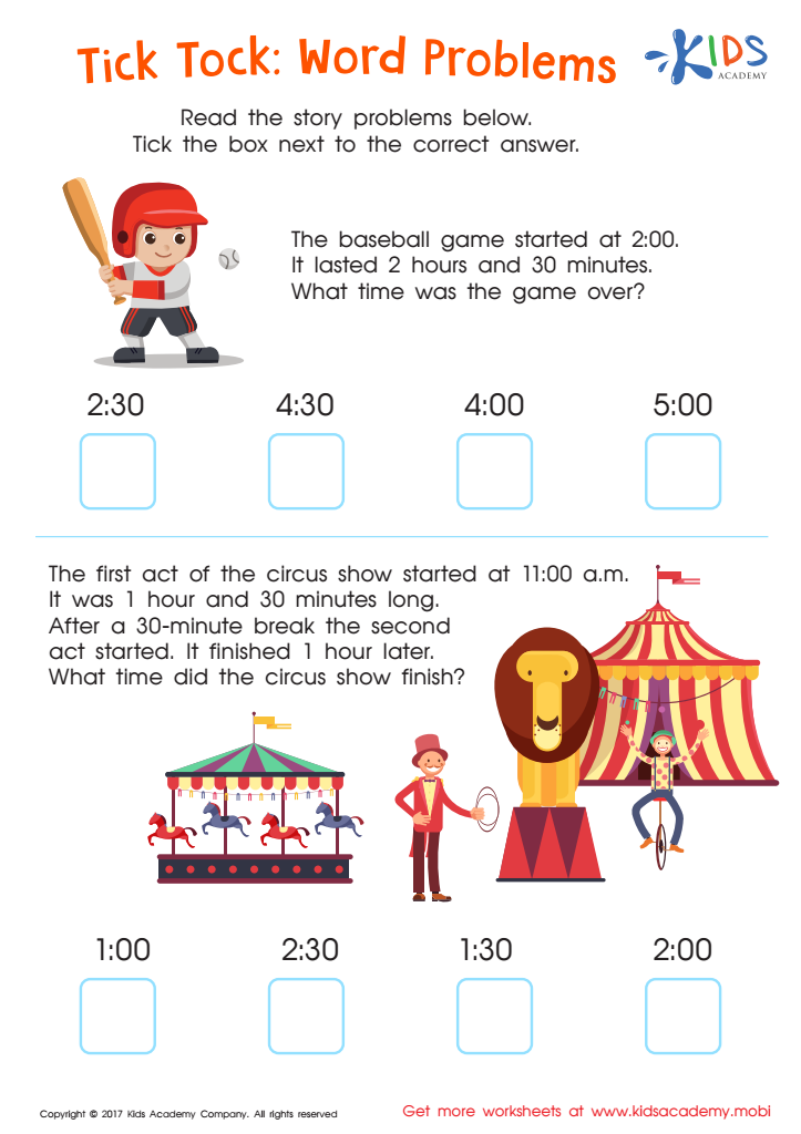 Time Word Problem Worksheets For Grade 1 K5 Learning Telling Time 