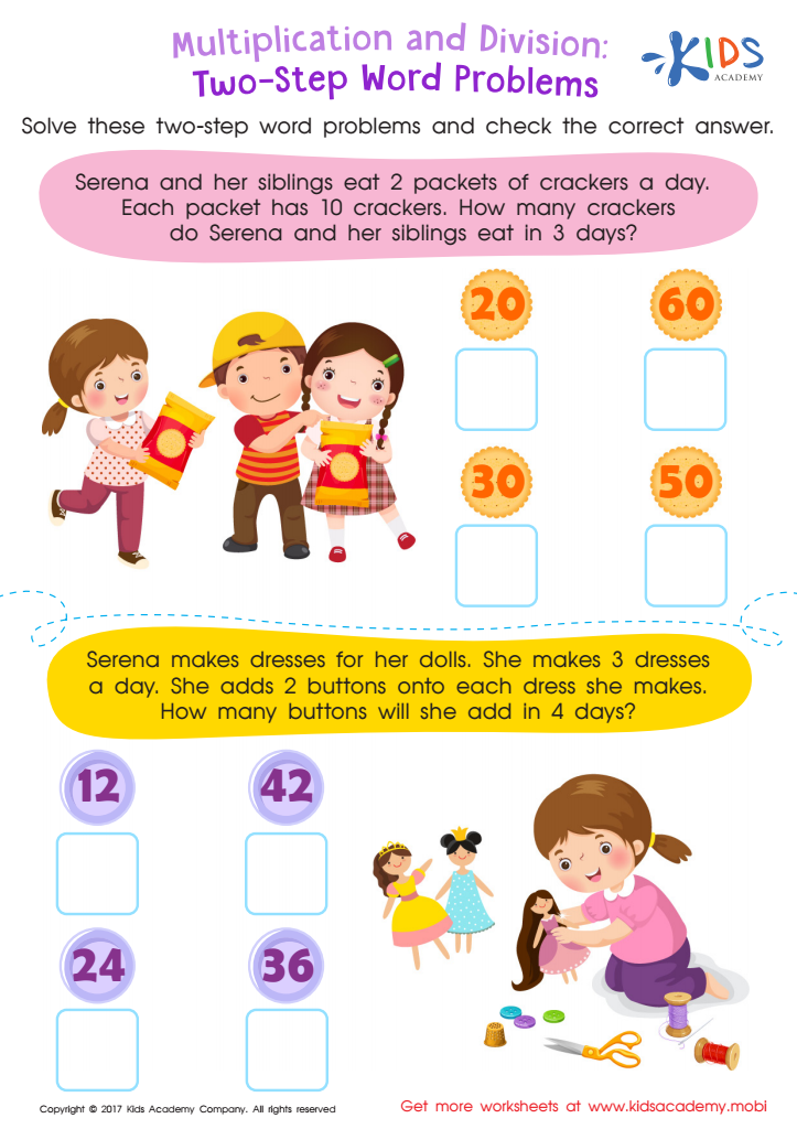 Two Step Word Problems Worksheet Downloadable PDF For Children