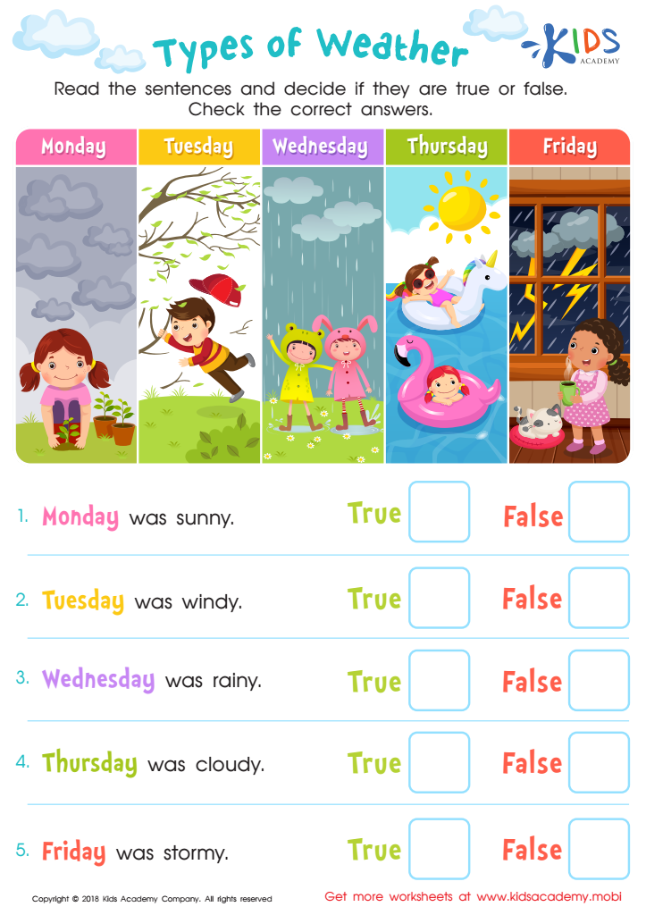 Types Of Weather Worksheet Printable PDF For Kids