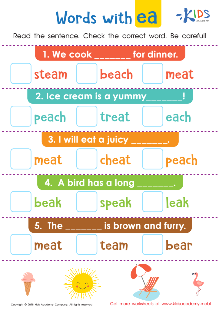 Words With Ea Worksheet Free Printable PDF For Children Words With Ea Worksheet Free Printable PDF For Children