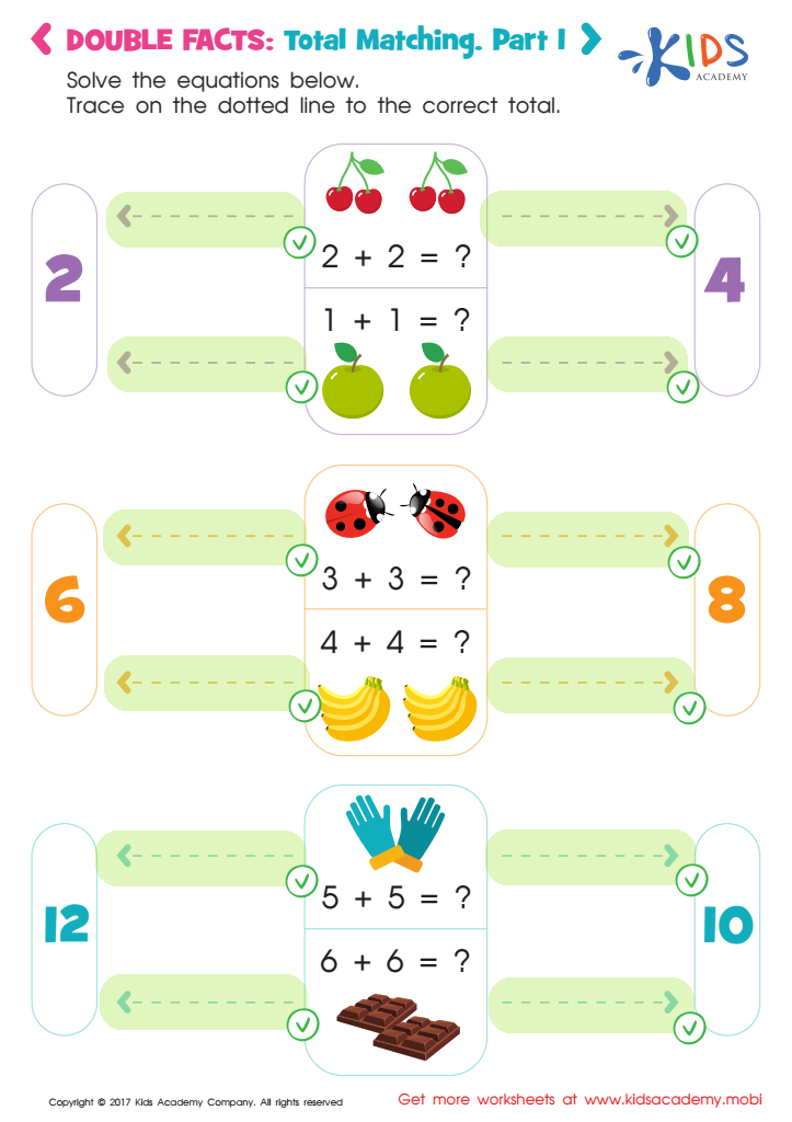 Double Facts: Total Matching Worksheet: Part 1, Printable PDF for Kids ...