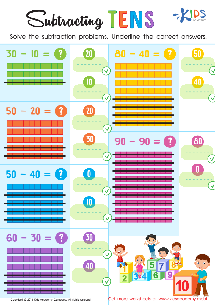 Subtracting Tens Worksheet: Free Printable PDF for Kids - Answers and ...