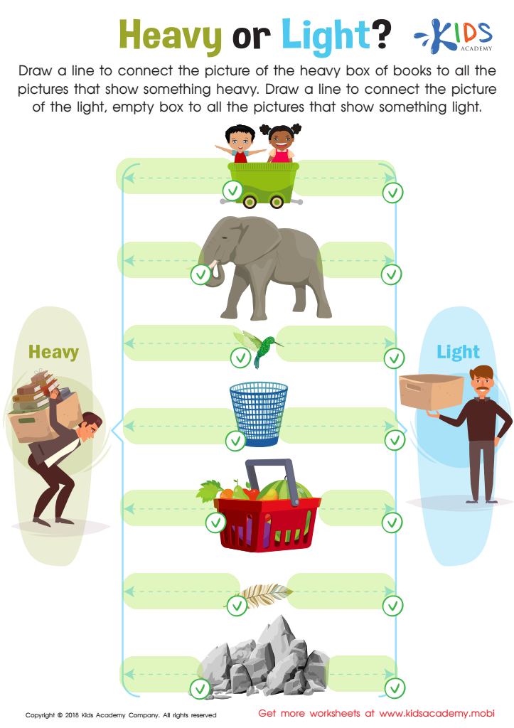 Heavy or Light? Homeschool Worksheet for kids - Answers and Completion Rate