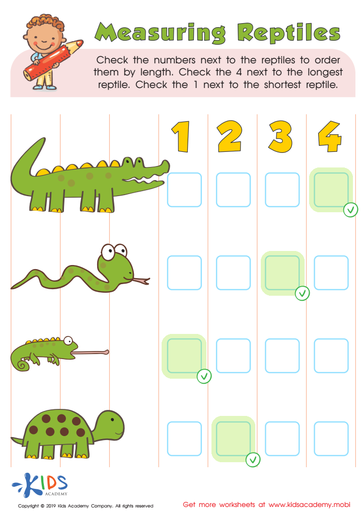 Measuring Reptiles Worksheet For Kids Answers And Completion Rate