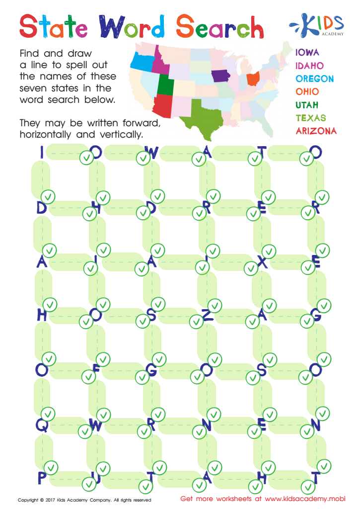 State Word Search Worksheet: Free PDF Printout for Kids - Answers and ...