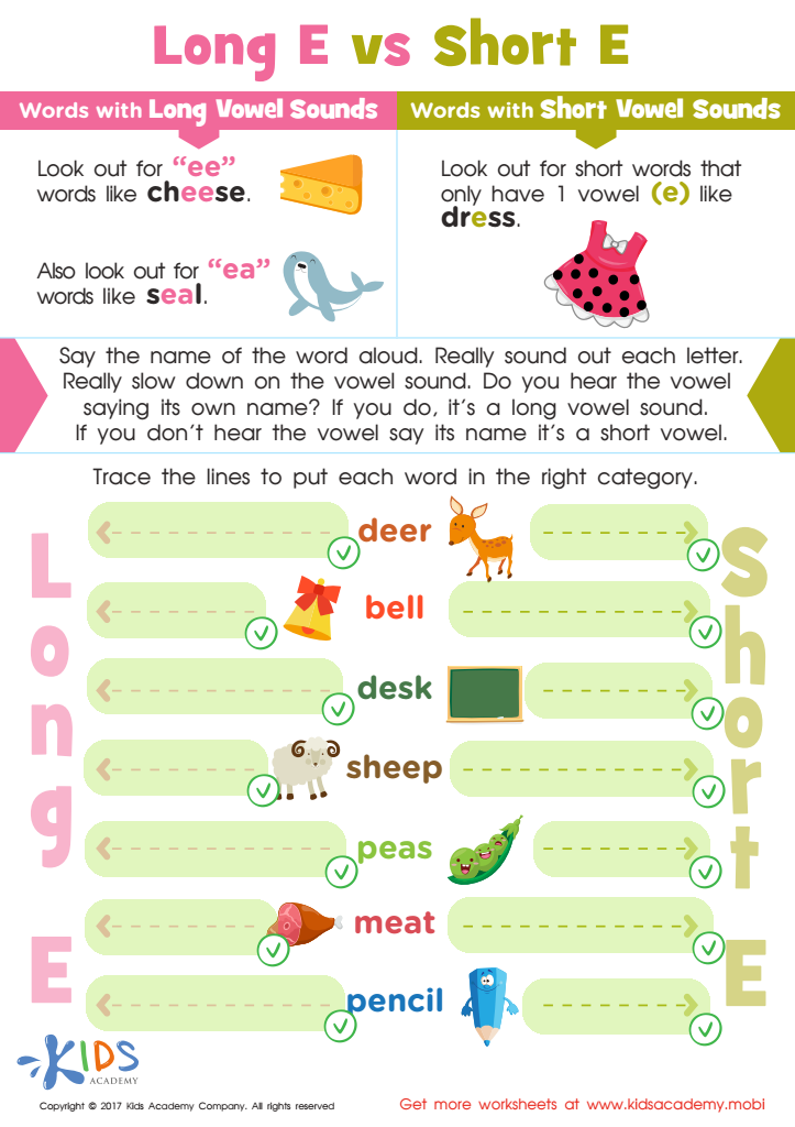 Long and Short Vowel E Spelling Worksheet: Free Printable for Kids ...